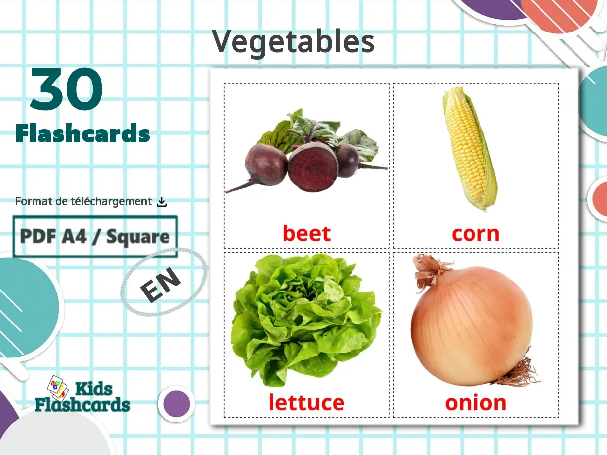 30 Cartes de Vocabulaire pour Enfants GRATUITES Les Légumes à Imprimer ...