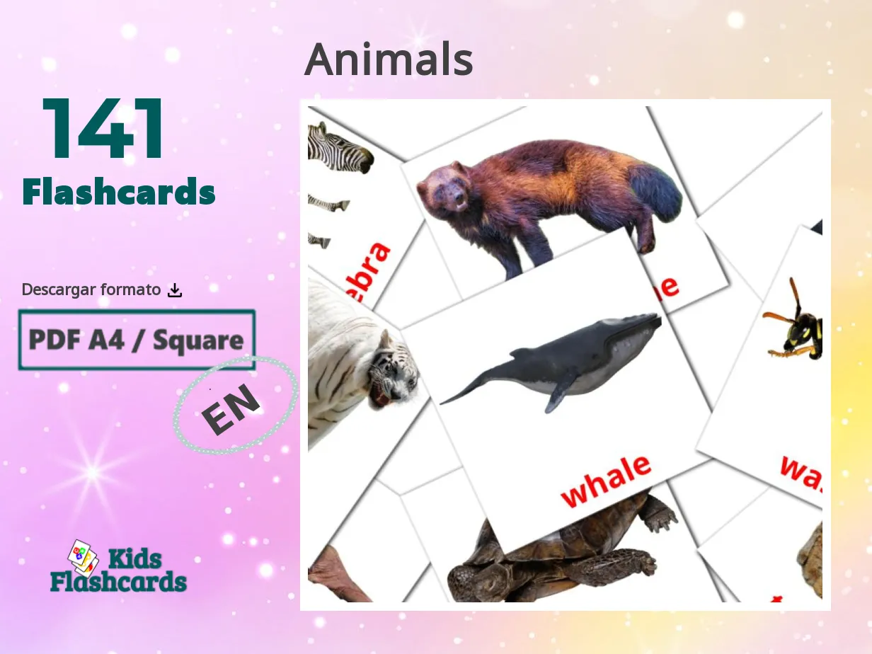 141 Tarjetas Didacticas de Animales para Imprimir GRATIS en Inglés | PDFs