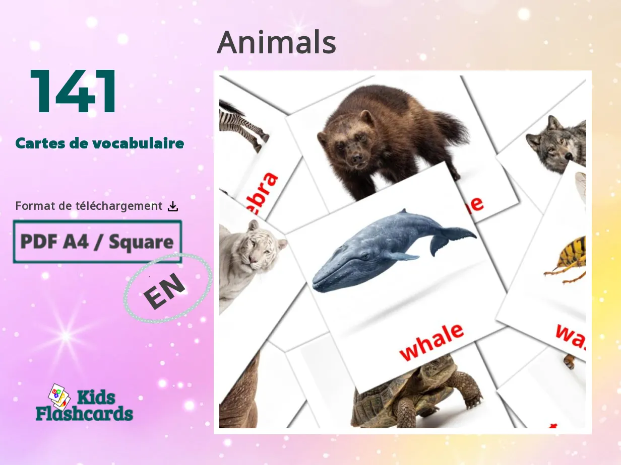 141 Cartes de vocabulaire Animaux GRATUITES à imprimer | PDF ...