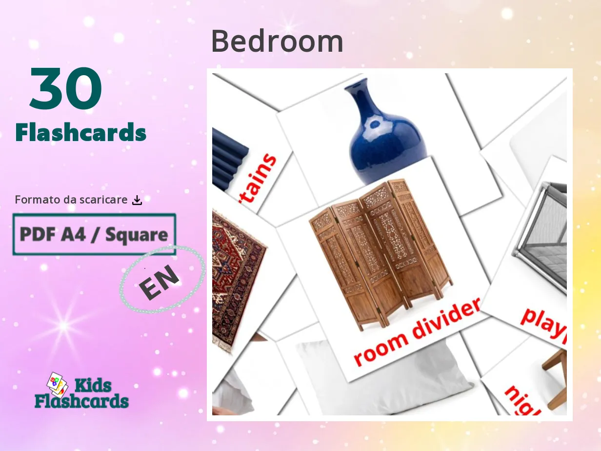30 Flashcard GRATUITE sugli Camera da letto in Inglese | 4 PDF Stampabili