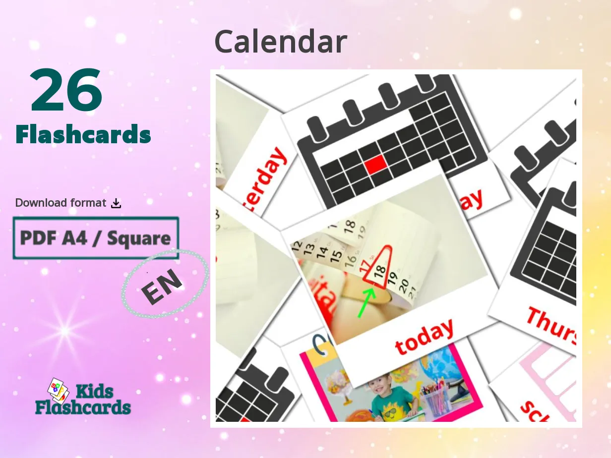 26 FREE English Calendar Flashcards | PDF