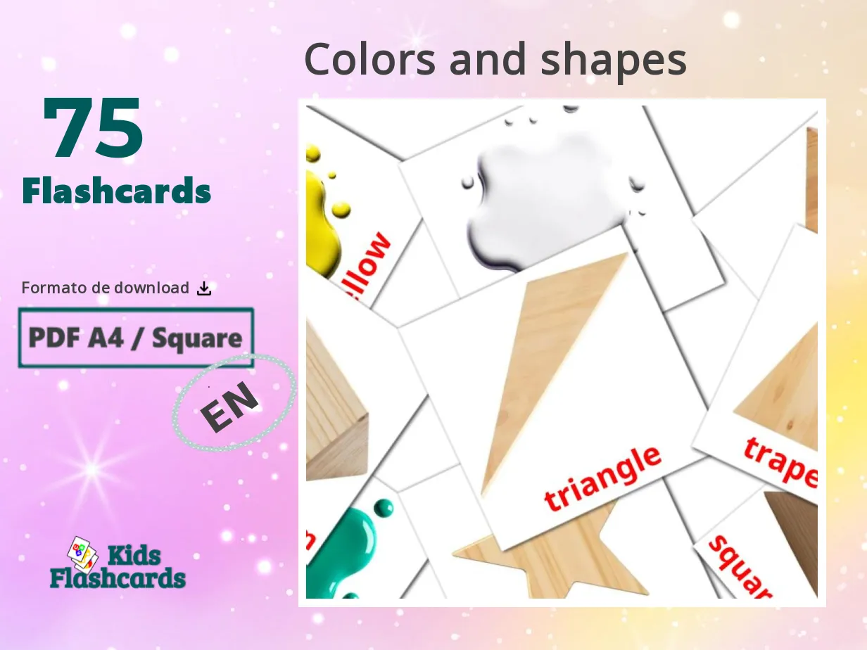 75 Flashcards de Cores e formas GRÁTIS em Inglês | 4 PDFs imprimíveis