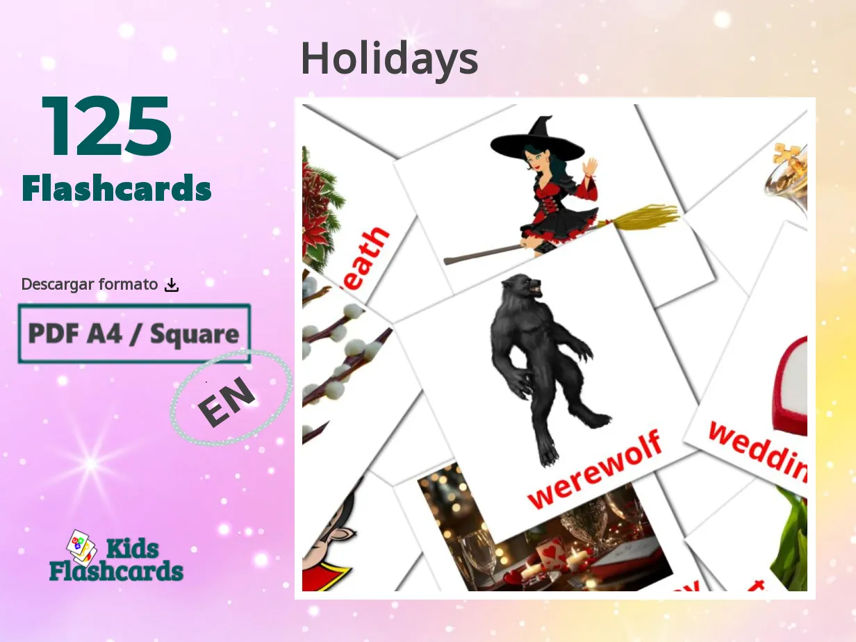 125 Tarjetas Didacticas de Vacaciones para Imprimir GRATIS en Inglés | PDFs