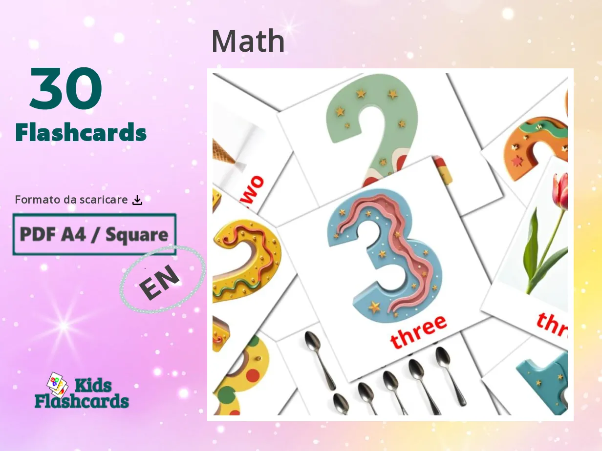 30 Flashcard GRATUITE sugli Matematica in Inglese | 4 PDF Stampabili