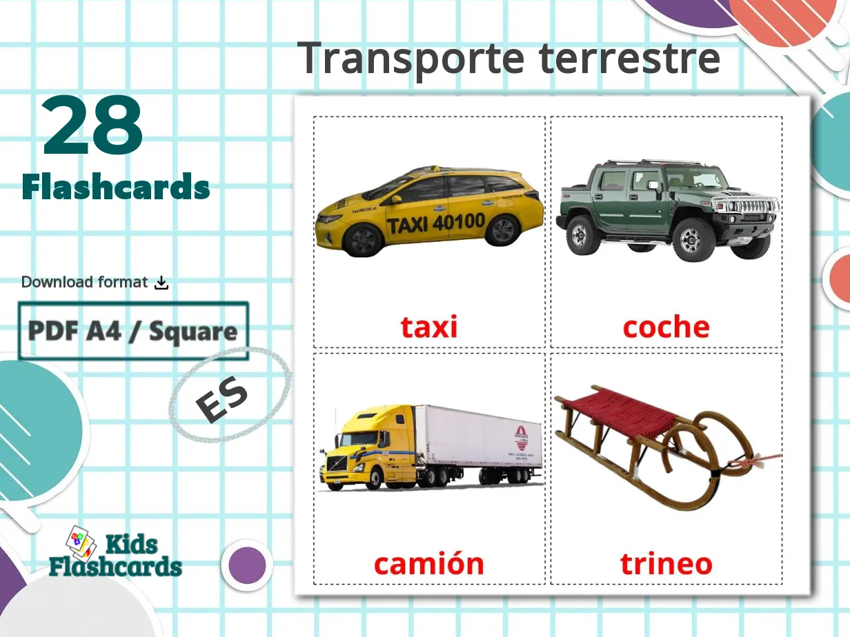 28 Printable Land transport Flashcards in Spanish (Free PDF)