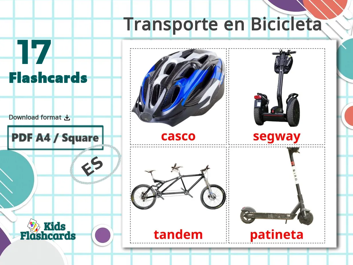 17 Printable Bicycle transport Flashcards in Spanish (Free PDF)