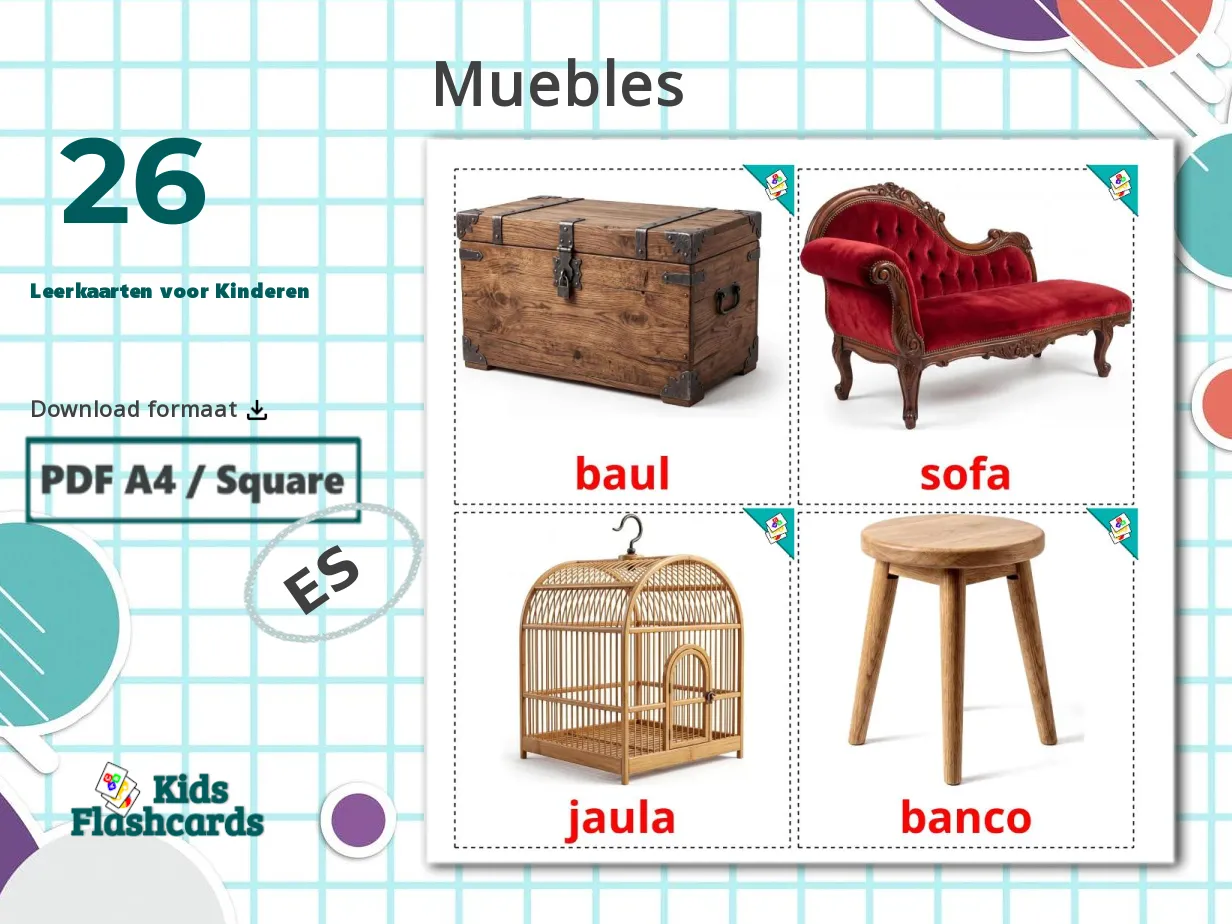 26 GRATIS Meubels Flashcards in 4 PDF formaten | Spaans Afbeeldingen