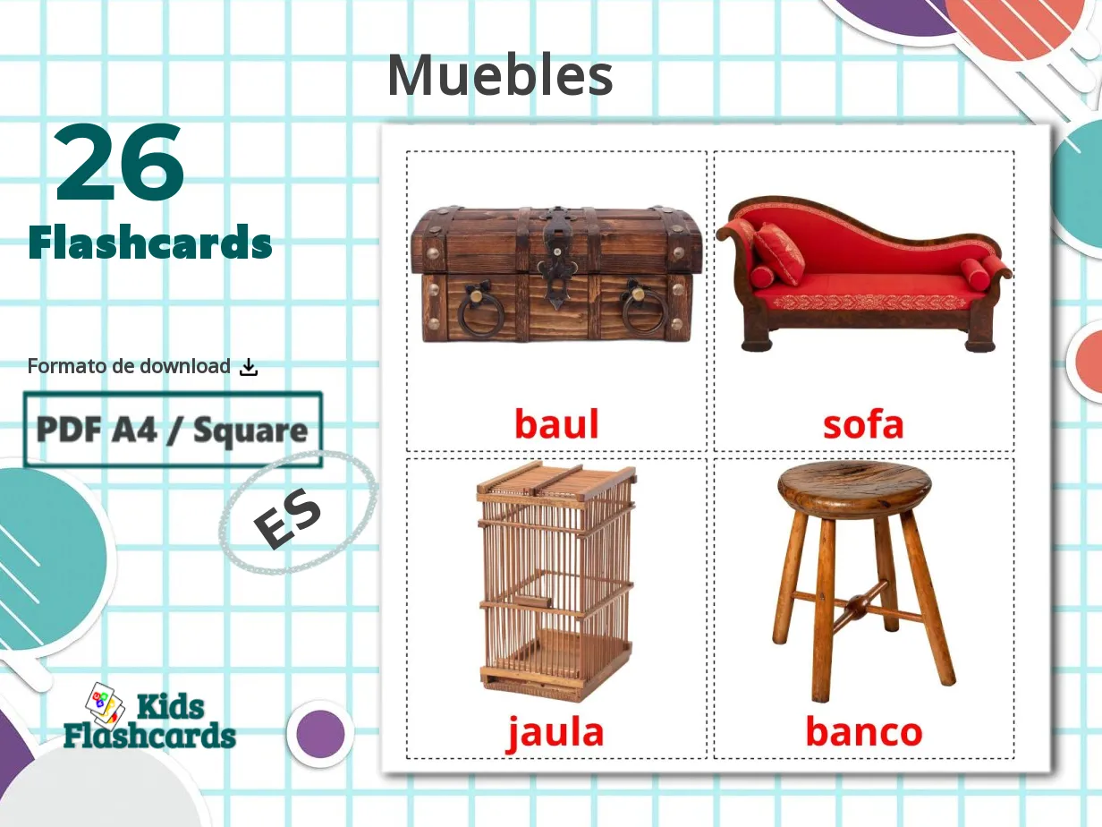 26 Cartões linguagem de Móveis GRÁTIS em 4 formatos PDF | Espanhol Pictures