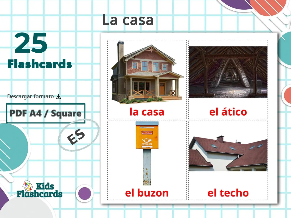 25 Tarjetas de Aprendizaje de La casa GRATIS en PDF | Imágenes en Español