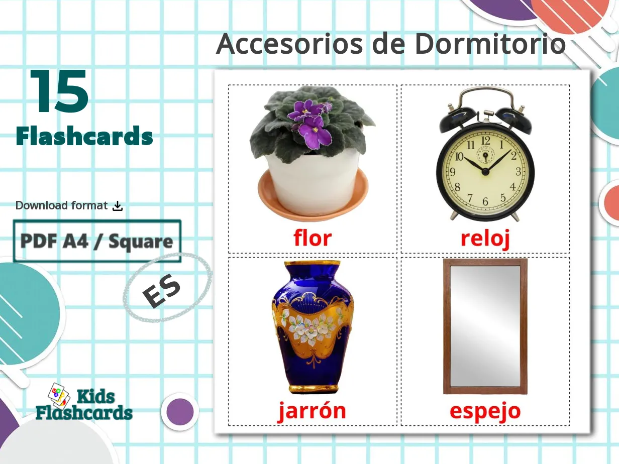 15 Printable Bedroom accessories Flashcards in Spanish (Free PDF)