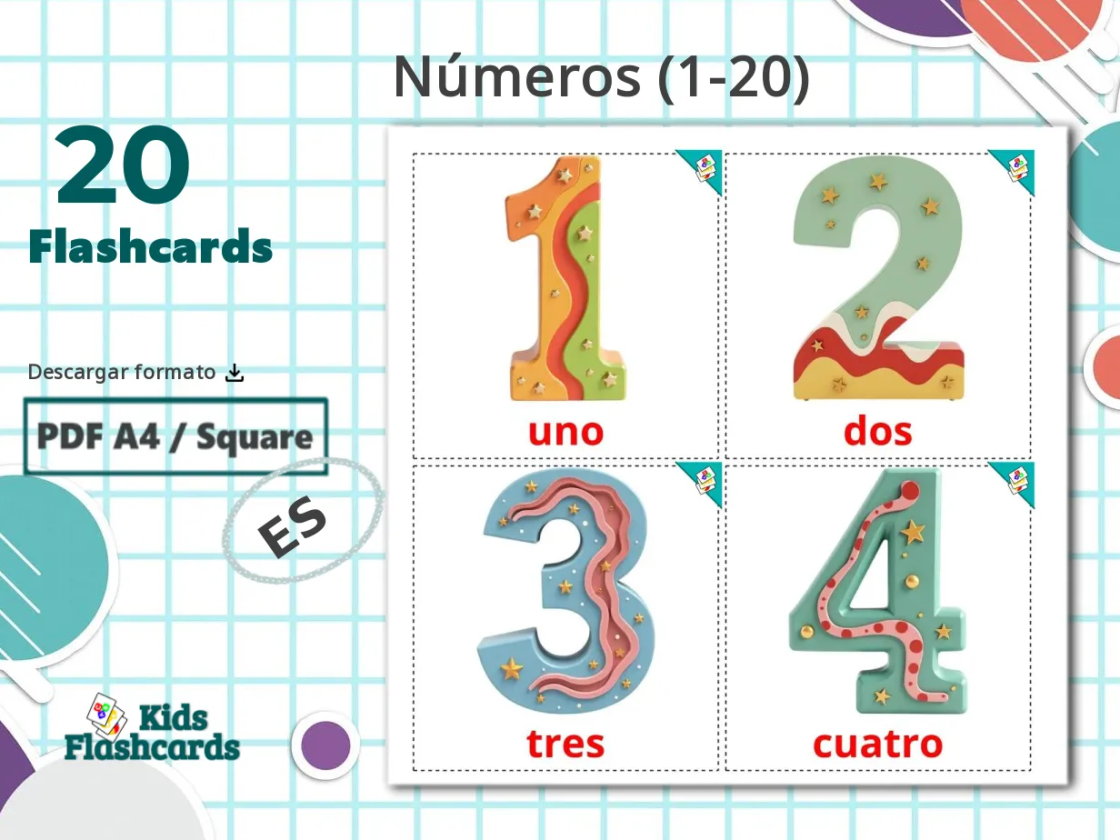 20 Tarjetas de Aprendizaje de Números (1-20) GRATIS en PDF | Imágenes ...