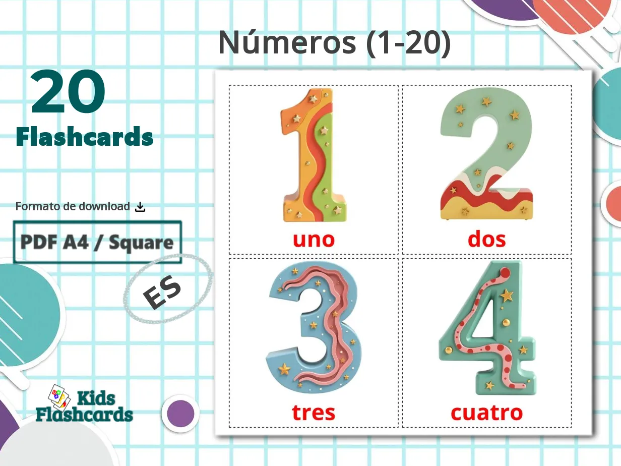20 Cartões linguagem de Números (1-20) GRÁTIS em 4 formatos PDF ...