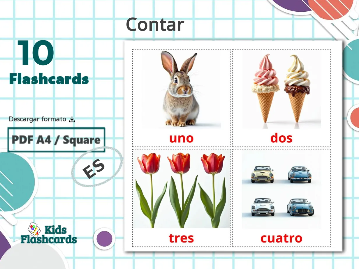 10 Tarjetas de Aprendizaje de Contar GRATIS en PDF | Imágenes en Español