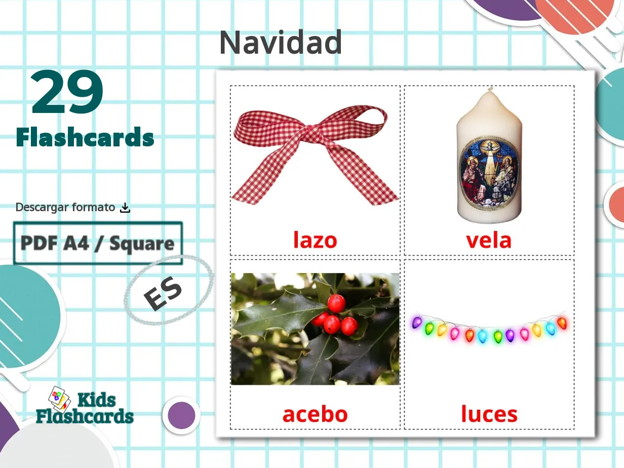 29 Tarjetas de Aprendizaje de Navidad GRATIS en PDF | Imágenes en Español
