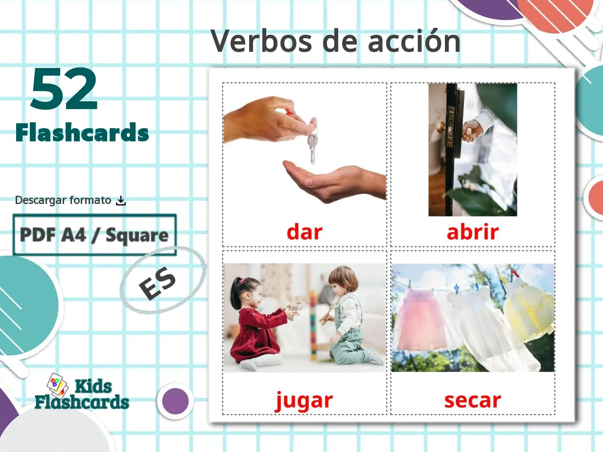 52 Tarjetas de Aprendizaje de Verbos de acción GRATIS en PDF | Imágenes ...