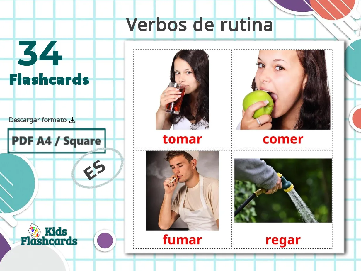 34 Tarjetas de Aprendizaje de Verbos de rutina GRATIS en PDF | Imágenes ...