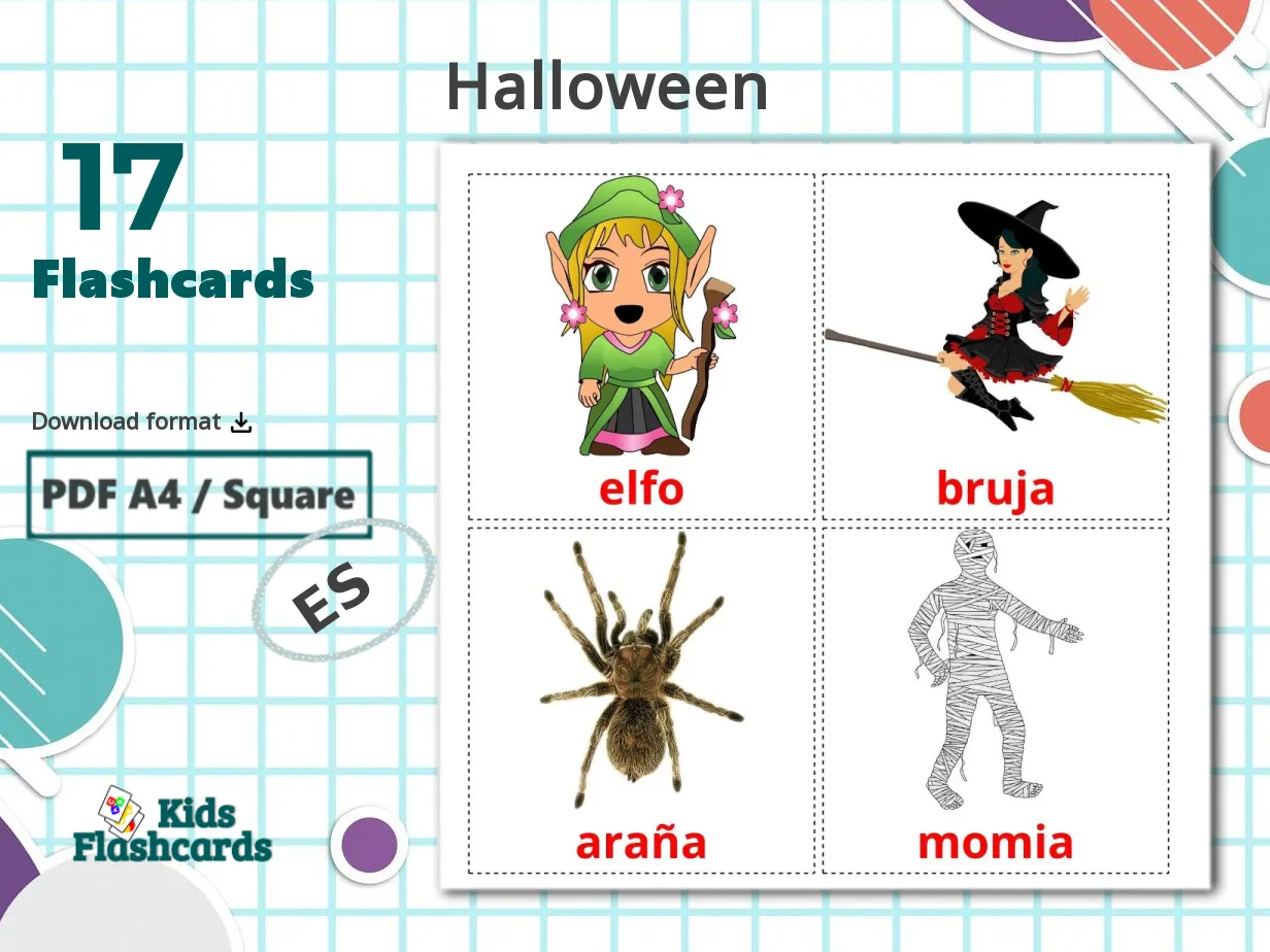 17 Printable Halloween Flashcards in Spanish (Free PDF)