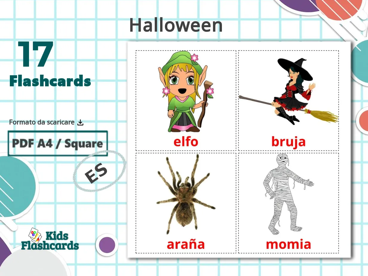 17 Flashcard GRATUITE sui Halloween in 4 Formati PDF | Immagini in Spagnolo