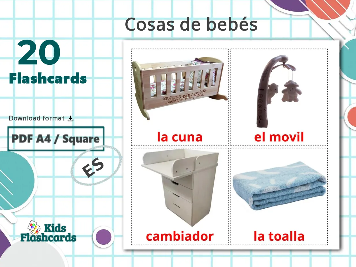 20 Printable Baby things Flashcards in Spanish (Free PDF)