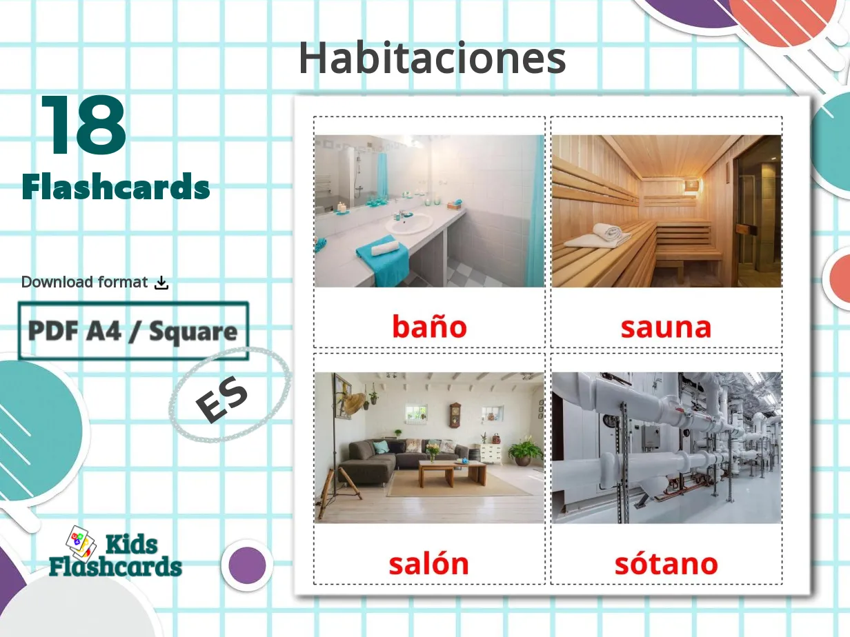 18 Printable Rooms Flashcards in Spanish (Free PDF)