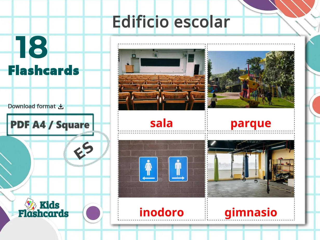 18 Printable School building Flashcards in Spanish (Free PDF)