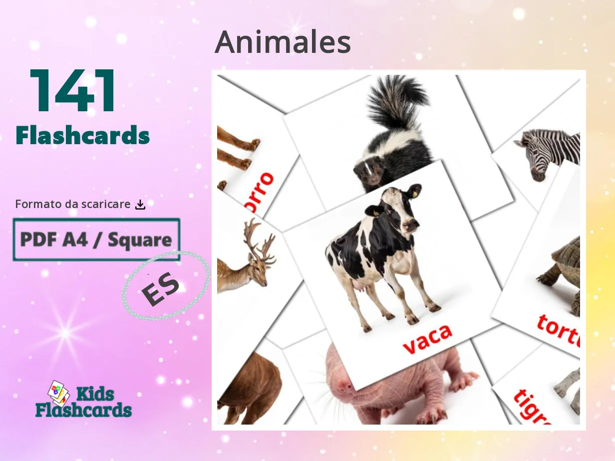 141 Flashcard GRATUITE sugli Animali in Spagnolo | 4 PDF Stampabili