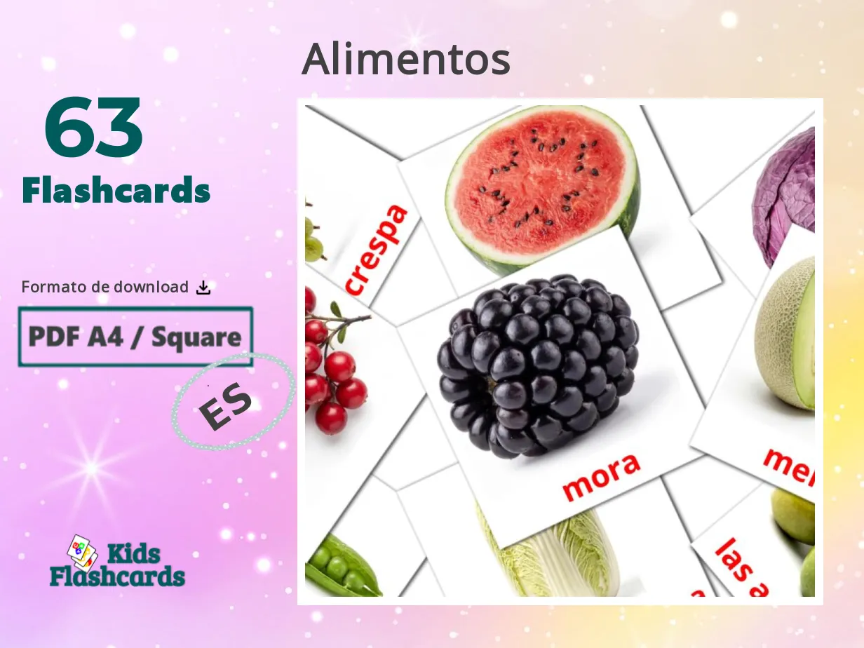 63 Flashcards de Comida GRÁTIS em Espanhol | 4 PDFs imprimíveis