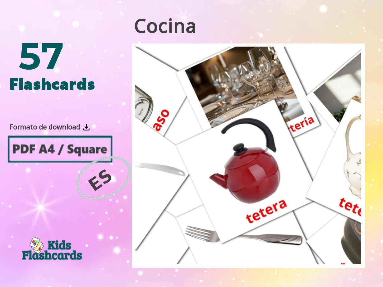 57 Flashcards de Cozinha GRÁTIS em Espanhol | 4 PDFs imprimíveis