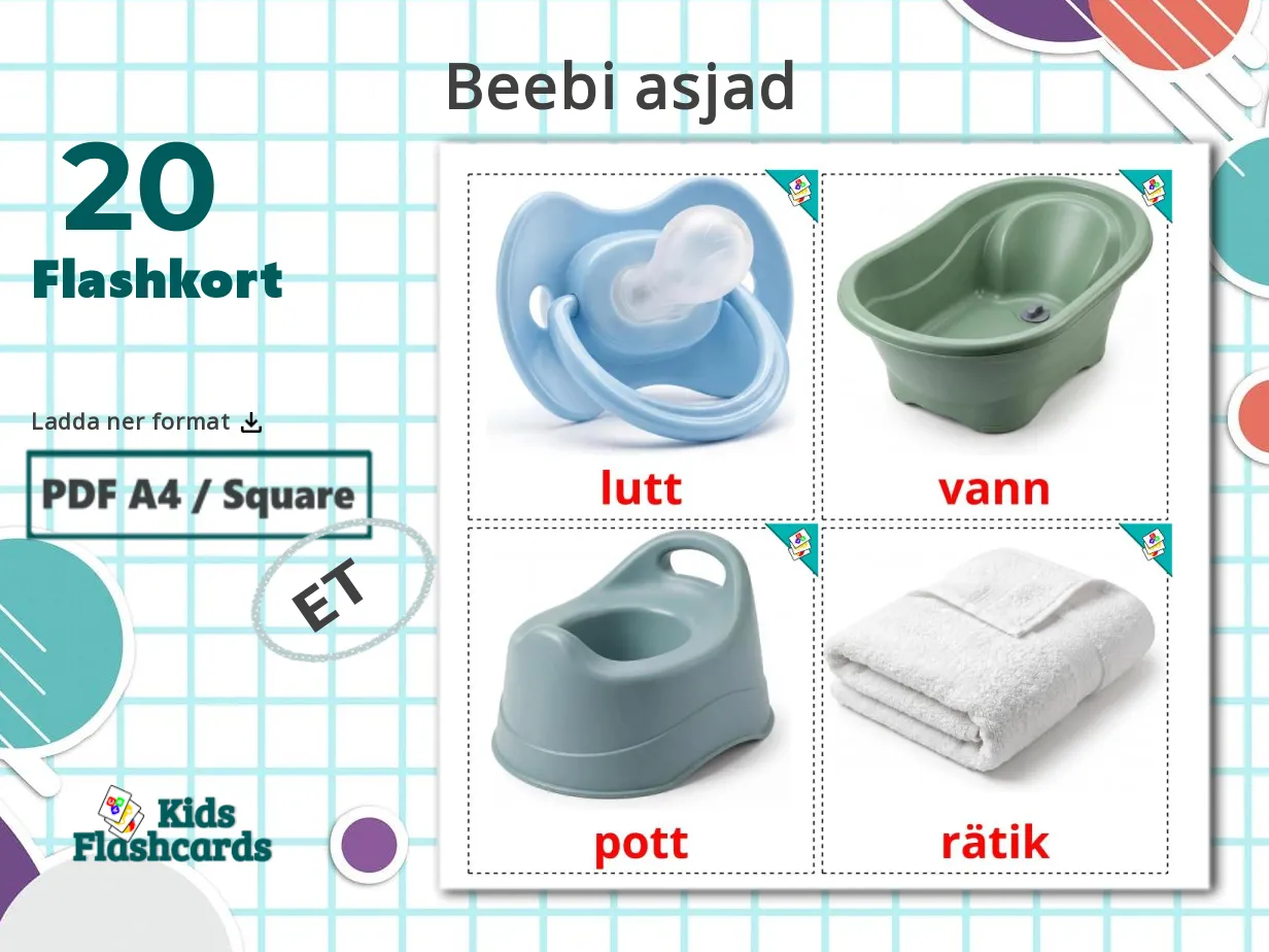 20 GRATIS Bebissaker bildkort i 4 PDF-format | Estniska bilder