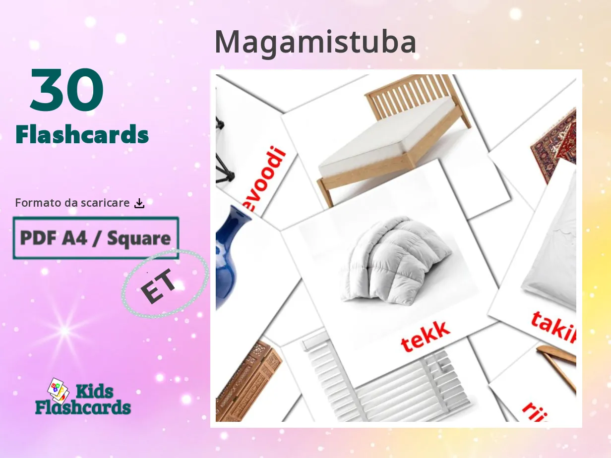 30 Flashcard GRATUITE sugli Camera da letto in Estone | 4 PDF Stampabili