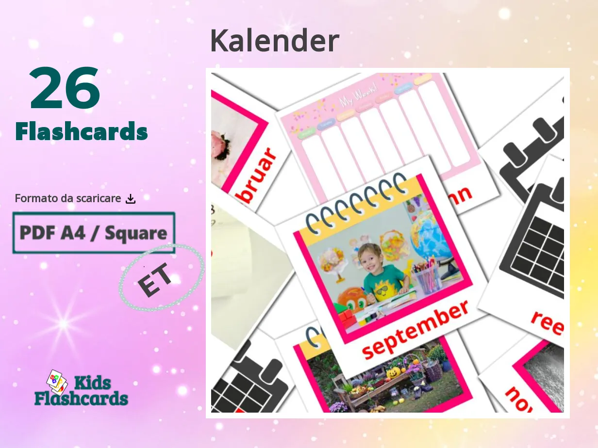26 Flashcard GRATUITE sugli Calendario in Estone | 4 PDF Stampabili