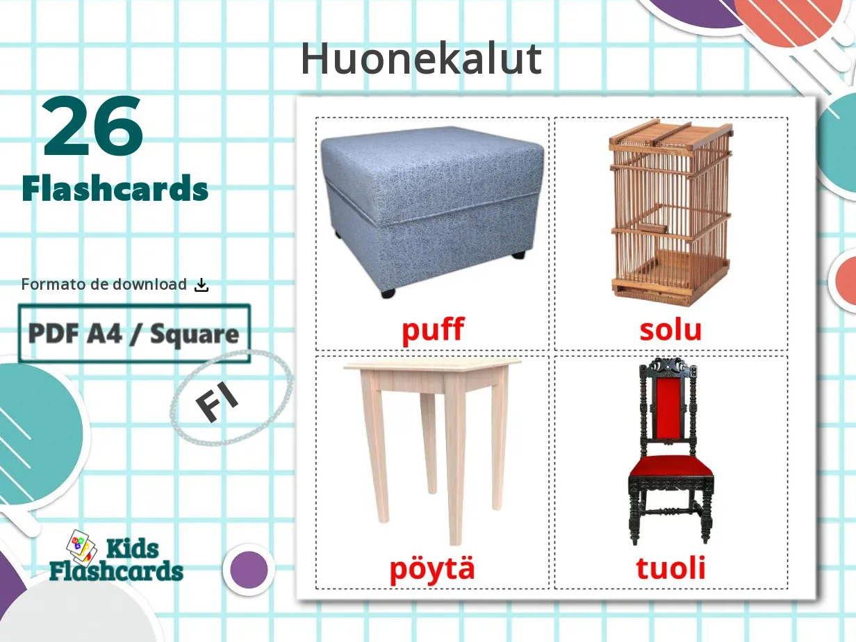 26 Cartões linguagem de Móveis GRÁTIS em 4 formatos PDF | Finlandês ...