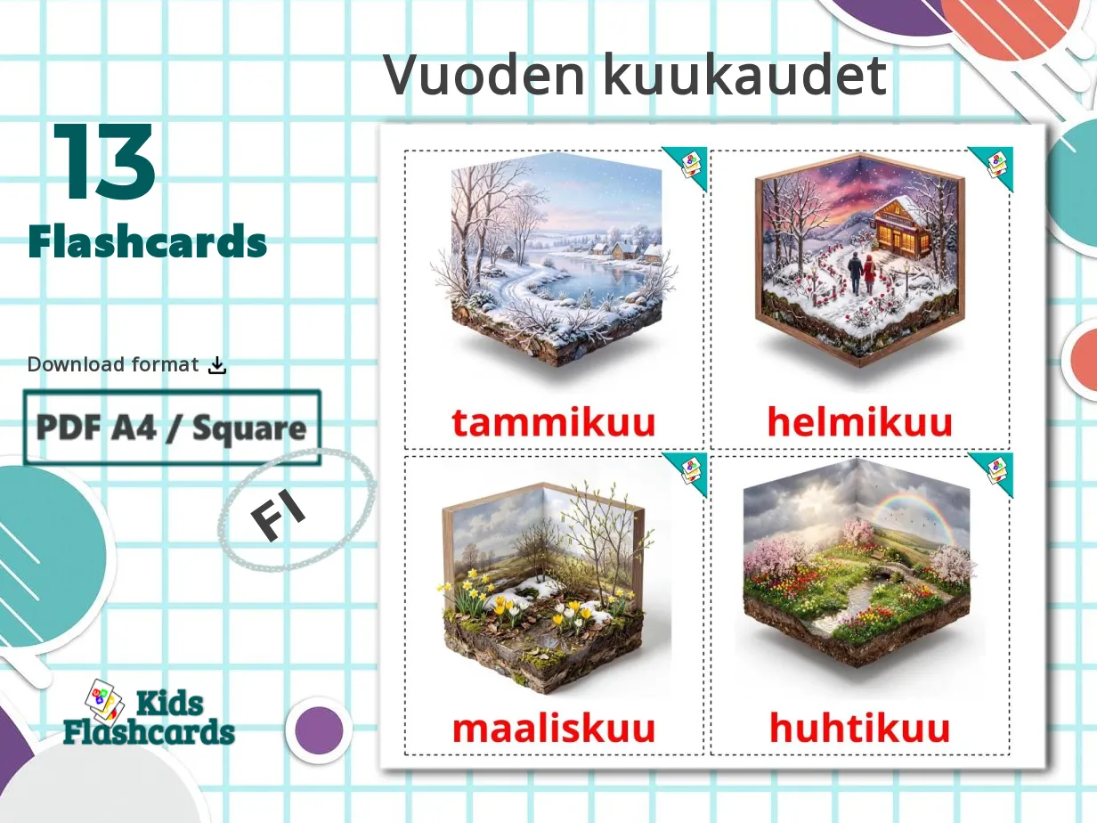13 Printable Months of the Year Flashcards in Finnish (Free PDF)