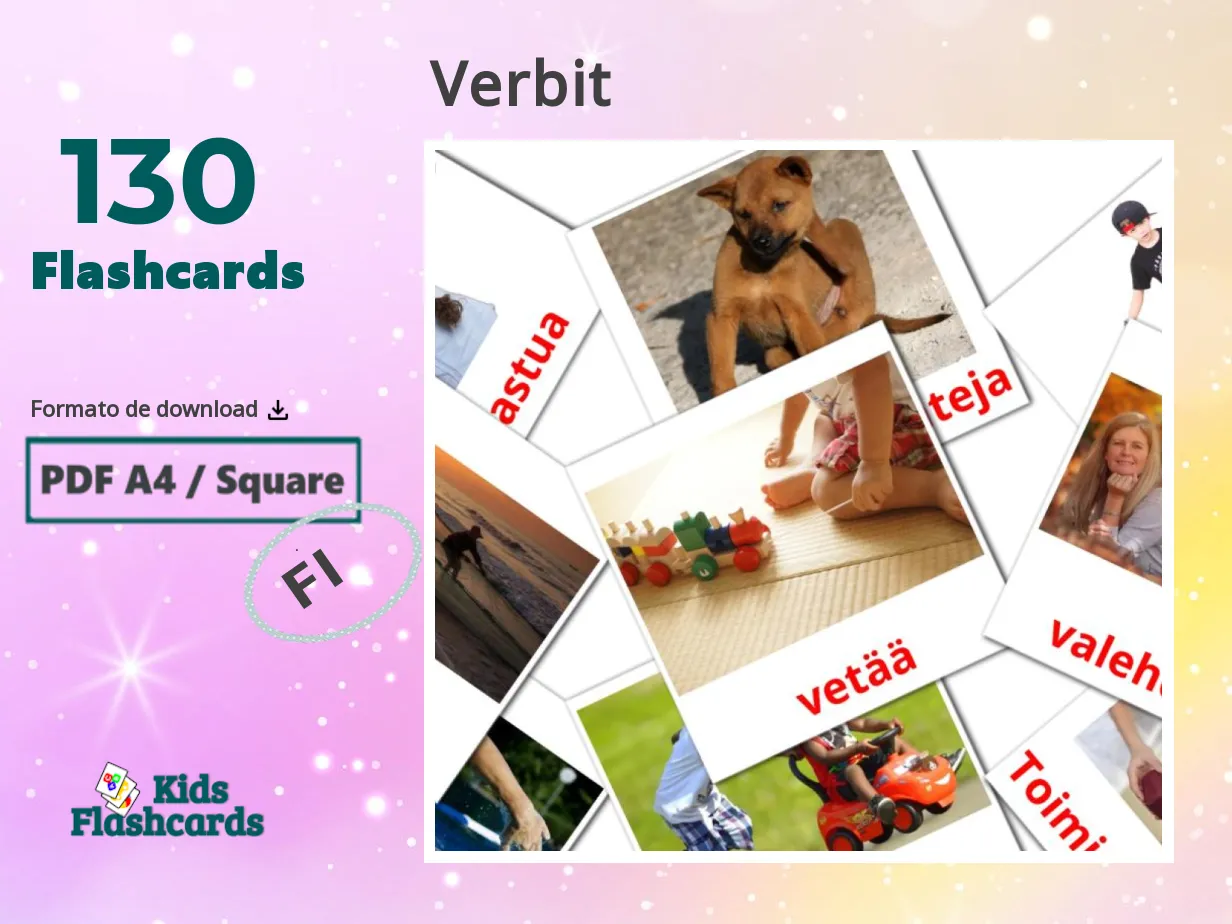 130 Flashcards de Verbos GRÁTIS em Finlandês | 4 PDFs imprimíveis