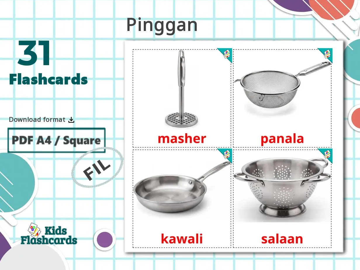 31 Printable Kitchenware Flashcards in Filipino (Free PDF)