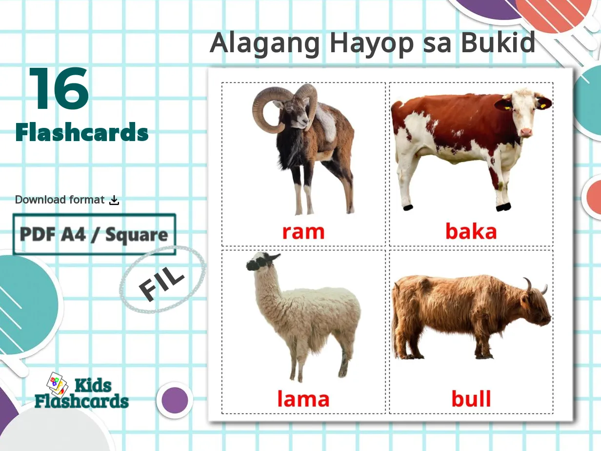 16 Printable Farm animals Flashcards in Filipino (Free PDF)