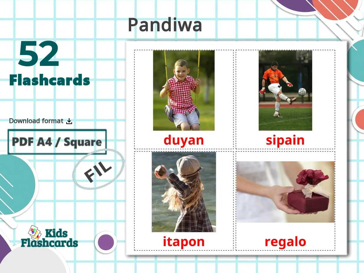 52 Printable Action verbs Flashcards in Filipino (Free PDF)