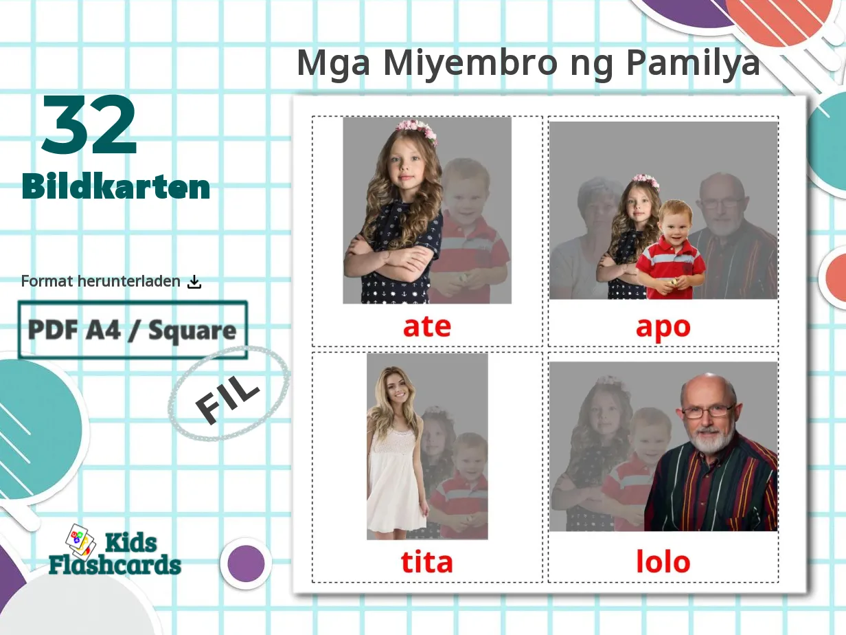 32 Familienmitglieder Karteikarten in PDF | Filipino Bilder