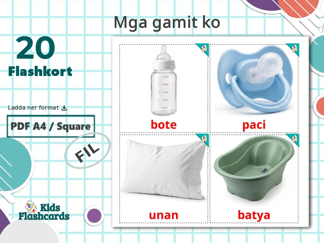 20 GRATIS Bebissaker bildkort i 4 PDF-format | Filipino bilder