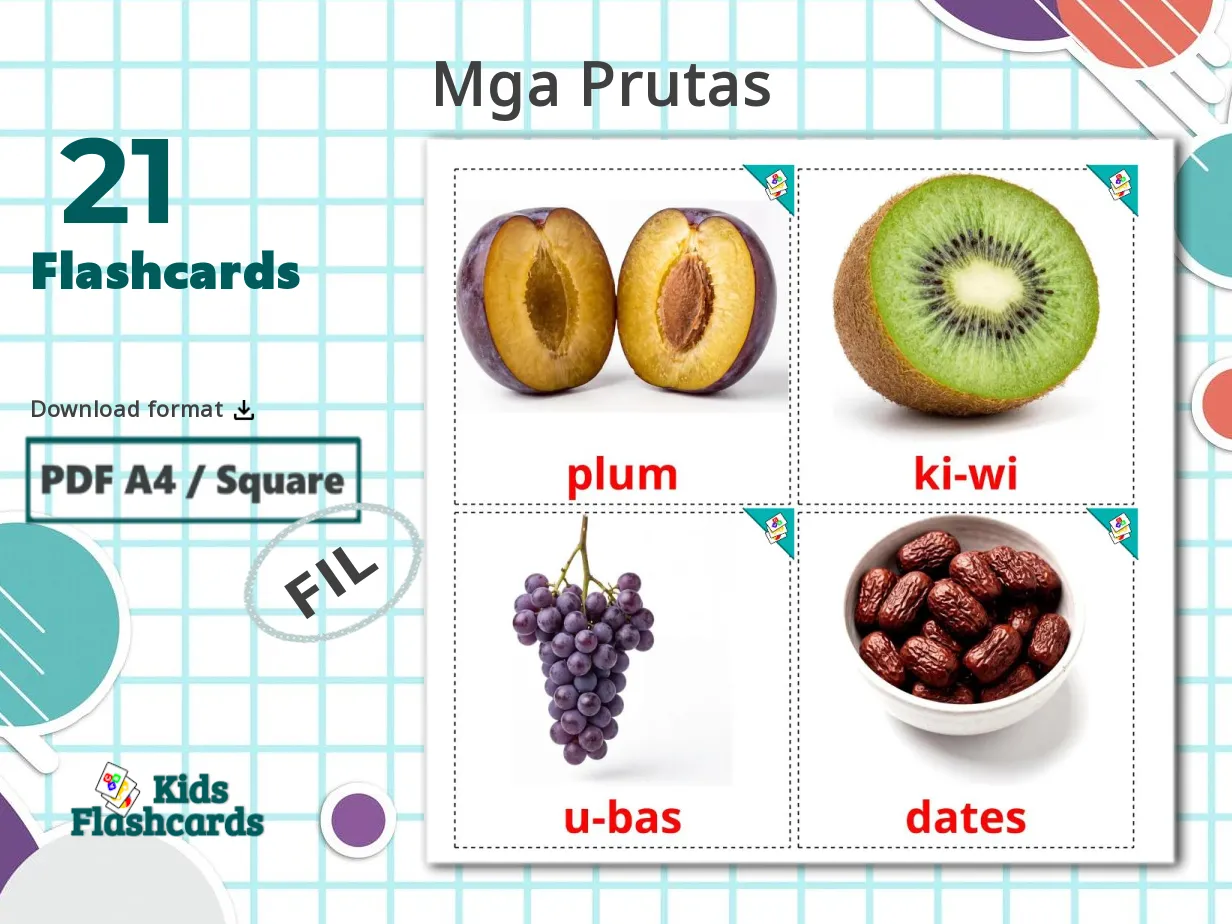 21 Printable Fruits Flashcards in Filipino (Free PDF)