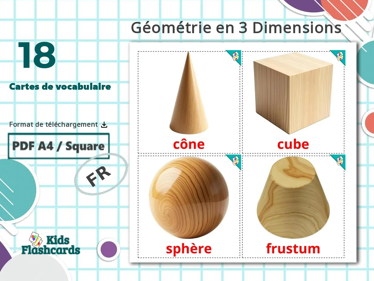 18 Cartes de Vocabulaire pour Enfants GRATUITES Géométrie en 3 ...