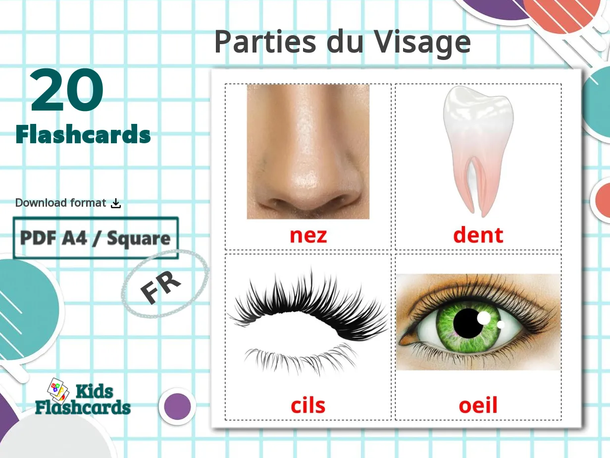 20 Printable Face Flashcards in French (Free PDF)