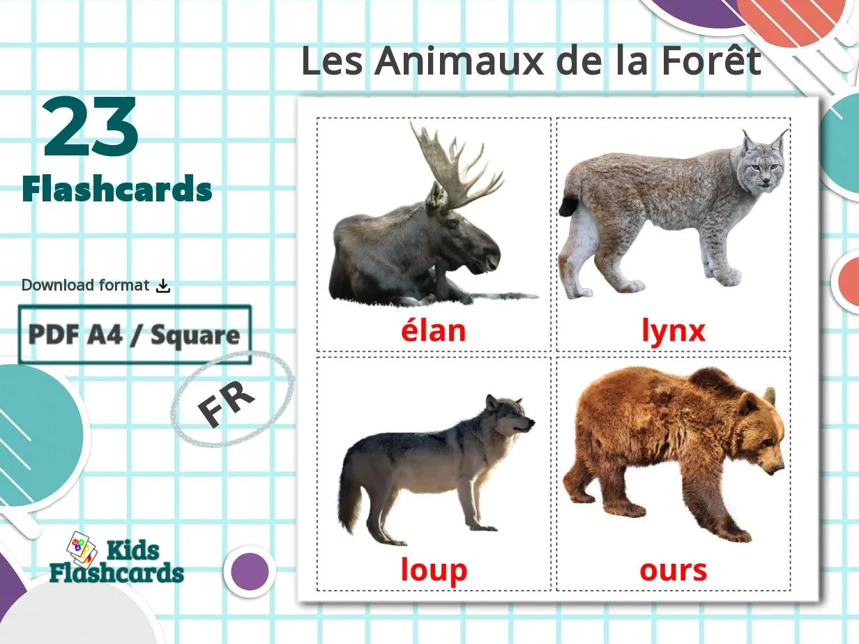 23 Printable Forest animals Flashcards in French (Free PDF)