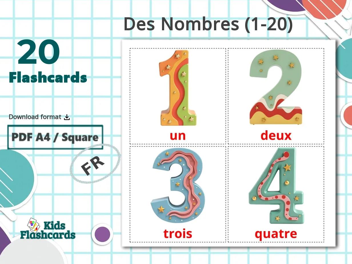20 Printable Numbers (1-20) Flashcards in French (Free PDF)