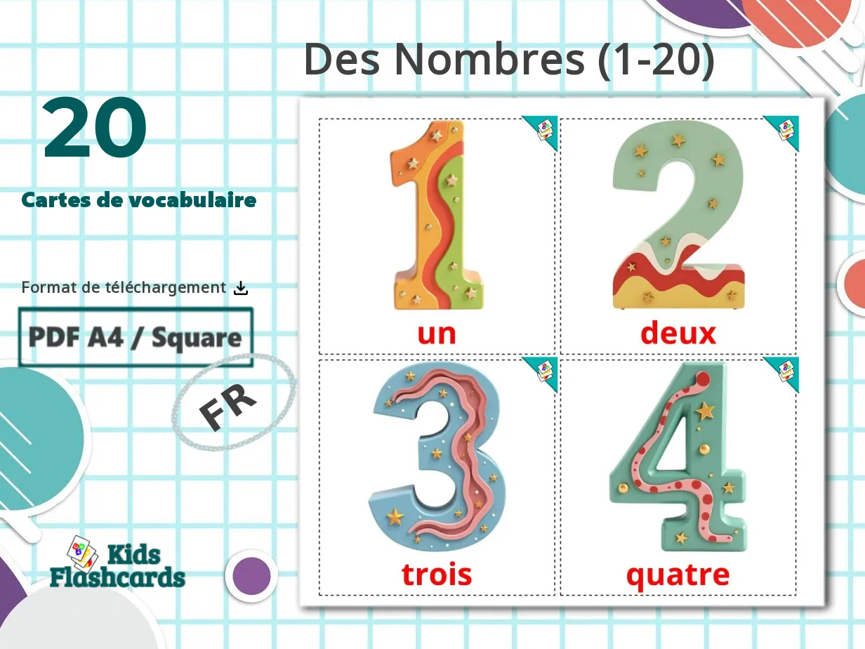 20 Cartes de Vocabulaire pour Enfants GRATUITES Des Nombres (1-20) à ...