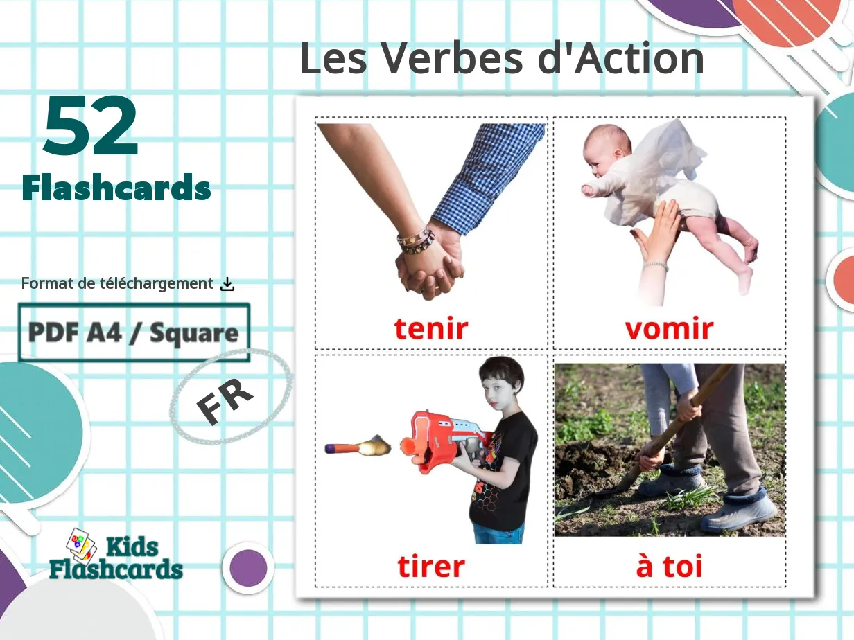 52 Cartes de Vocabulaire pour Enfants GRATUITES Les Verbes d'Action à ...