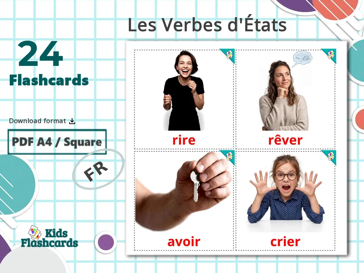24 Printable State verbs Flashcards in French (Free PDF)