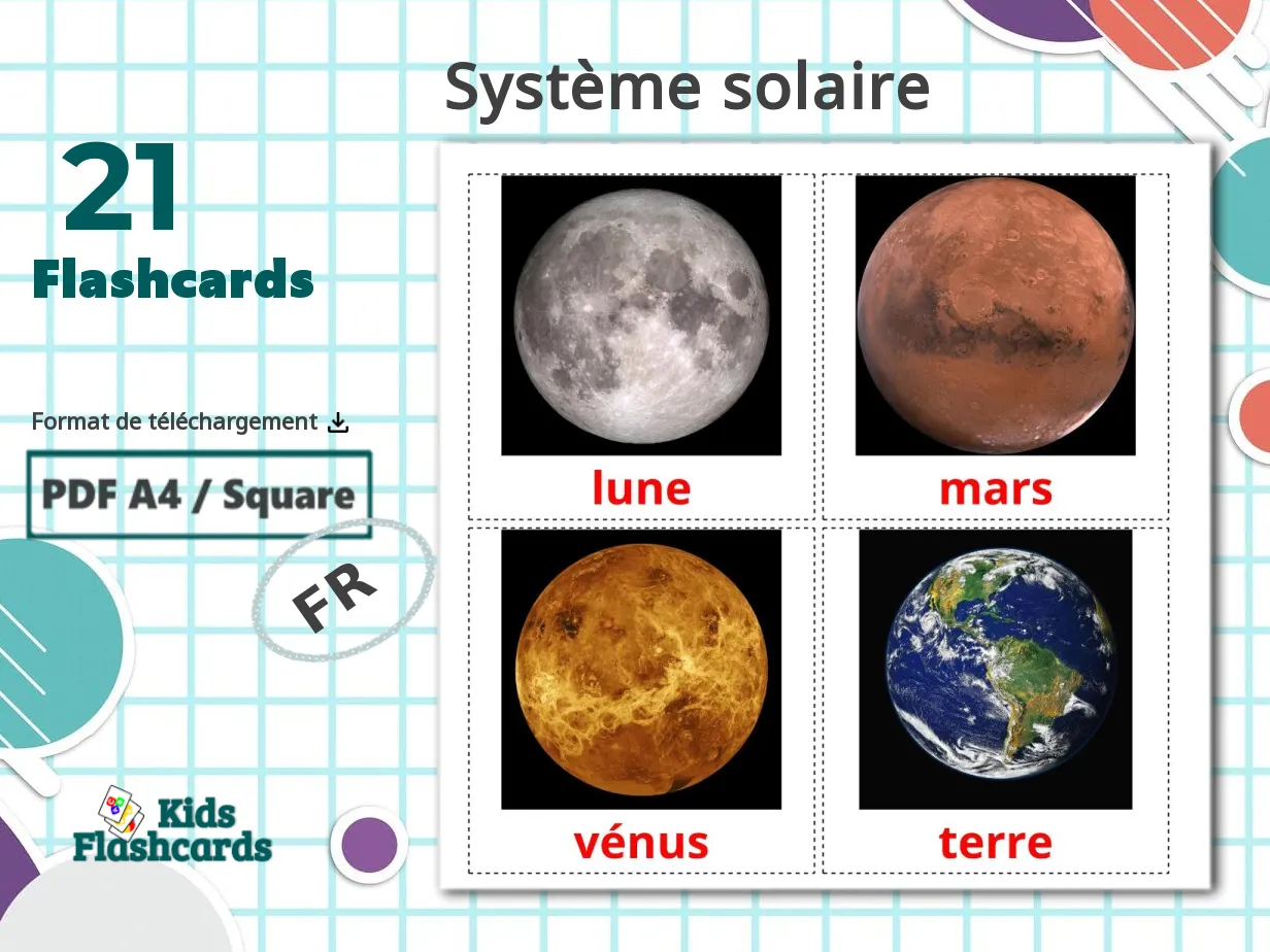 21 Cartes de Vocabulaire pour Enfants GRATUITES Système solaire à ...