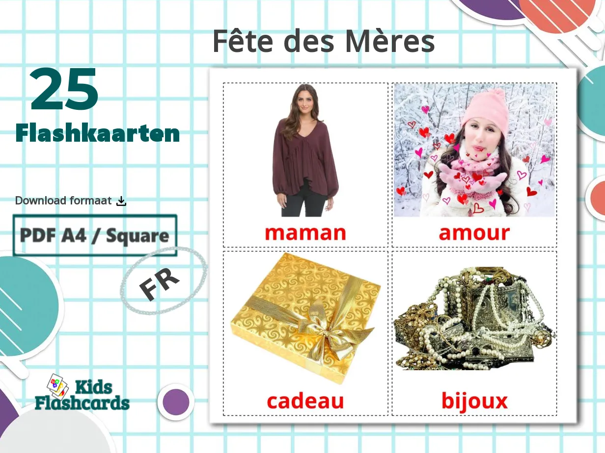 25 GRATIS Moederdag Flashcards in 4 PDF formaten | Frans Afbeeldingen