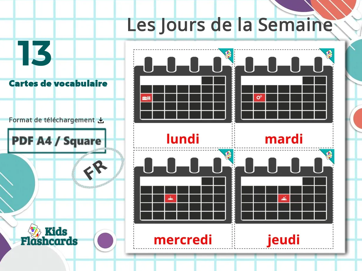 13 Cartes de Vocabulaire pour Enfants GRATUITES Les Jours de la Semaine ...
